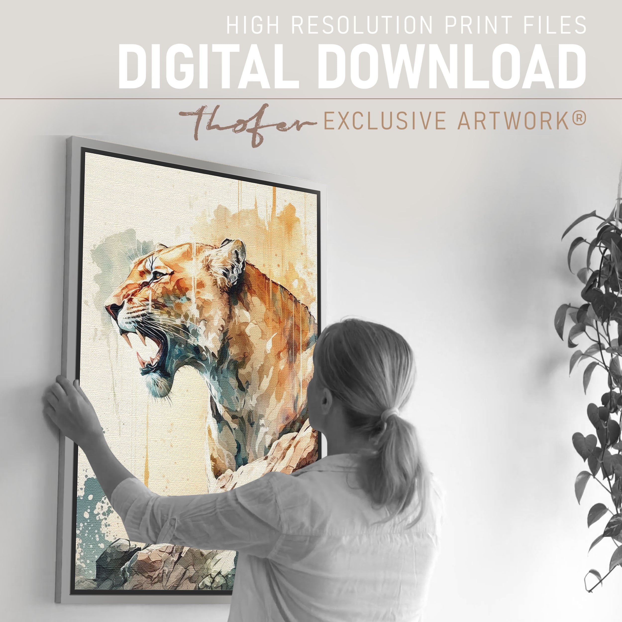 Vicious Mountain Lion in Watercolor Artwork, High-resolution Digital ...