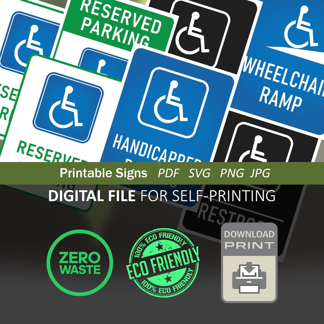 Printable Handicapped Wheelchair Access Signs Instant Download Template ...