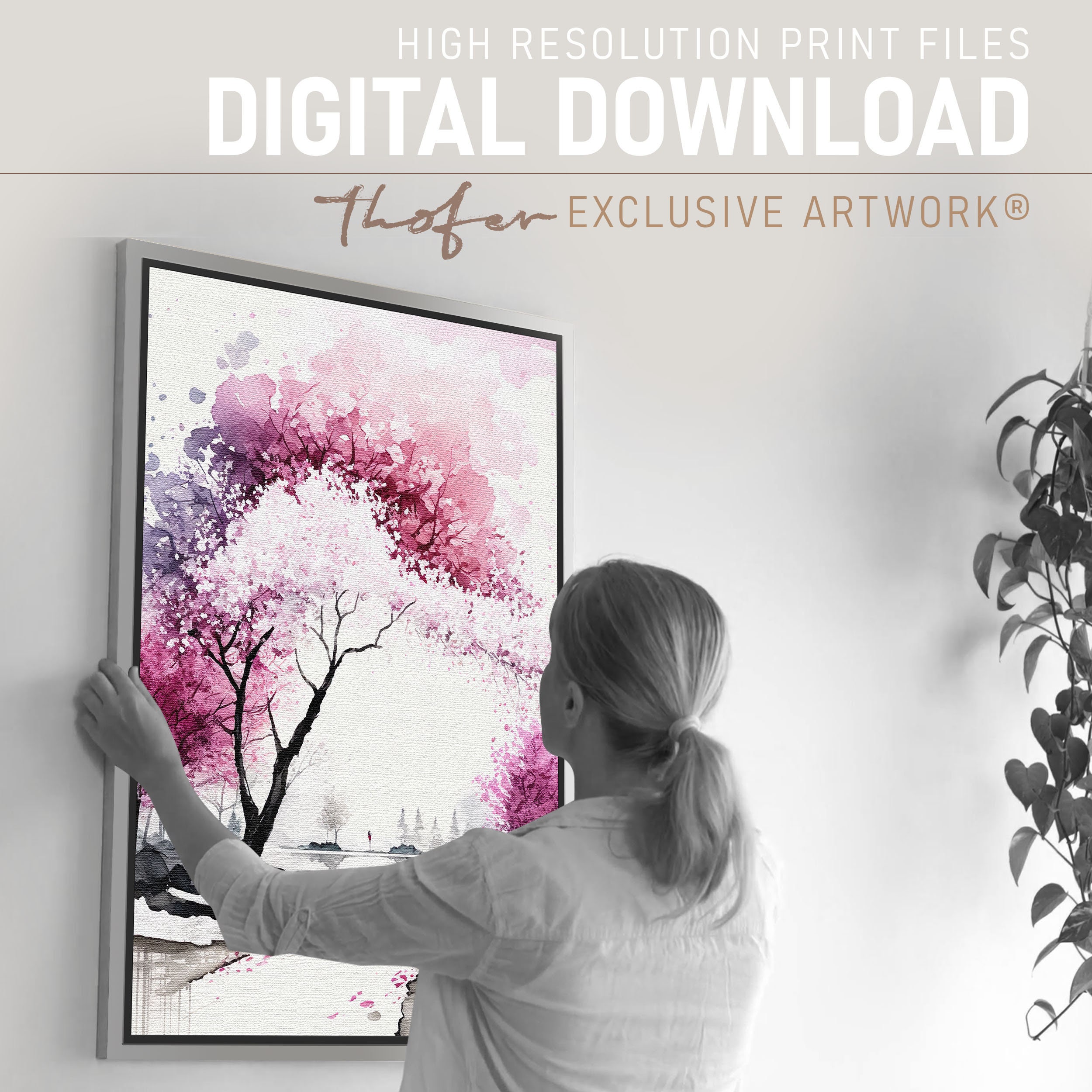 Sakura, Cherry Blossoms, Japanese Pink Flowers in Watercolor Artwork ...
