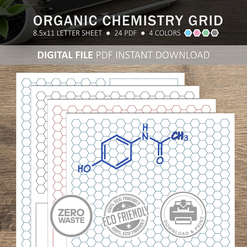 Organic Chemistry Hexagon Grid Worksheets Note Sheets Planner 8.5x11 24 ...