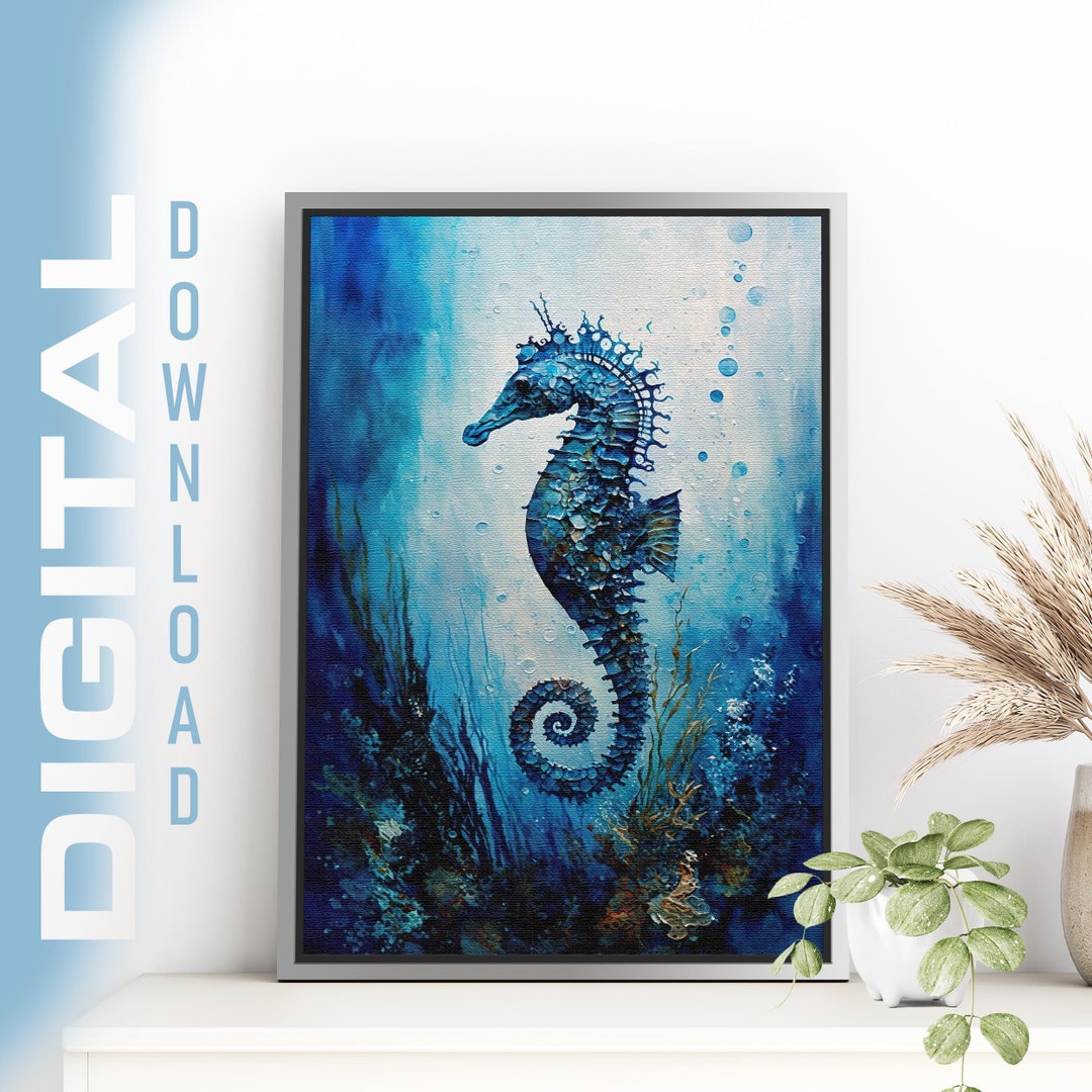 Seahorse Genus Hippocampus in Abstract Oil Thick and Textured Artwork ...
