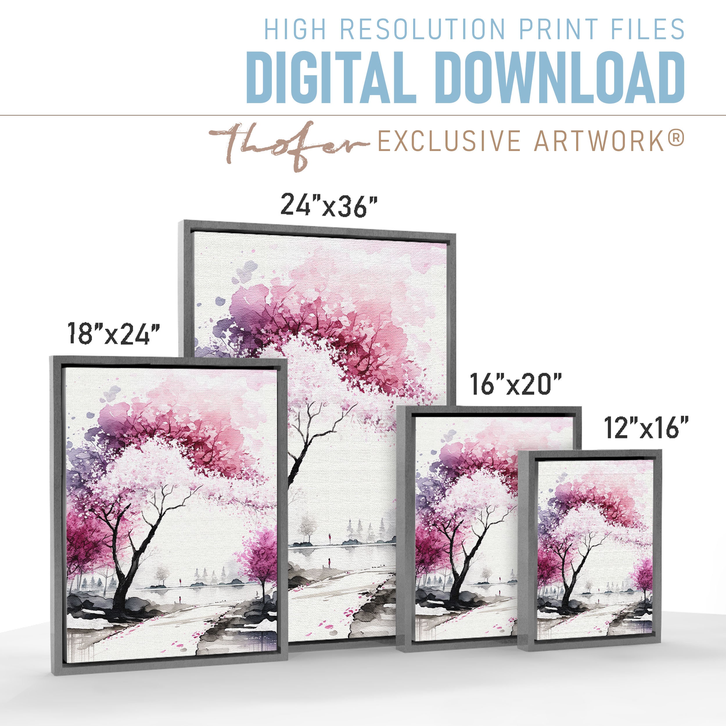 Sakura, Cherry Blossoms, Japanese Pink Flowers in Watercolor Artwork ...