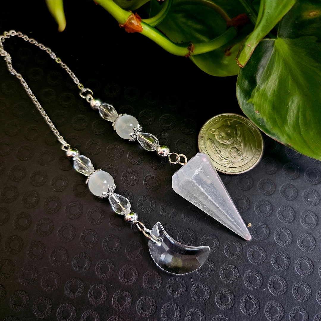 Selenite Crystal Moon Pendulum, Selenite Pendulum, Moon Pendulum, Divination Tools, Healing ...