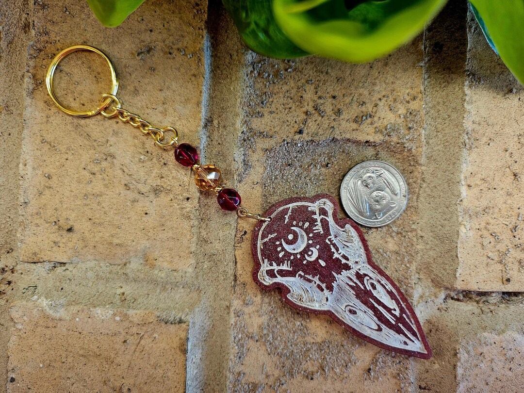 Red Raven Skull Key Chain, Raven Key Chain, Resin Raven Key Chain, Crow ...