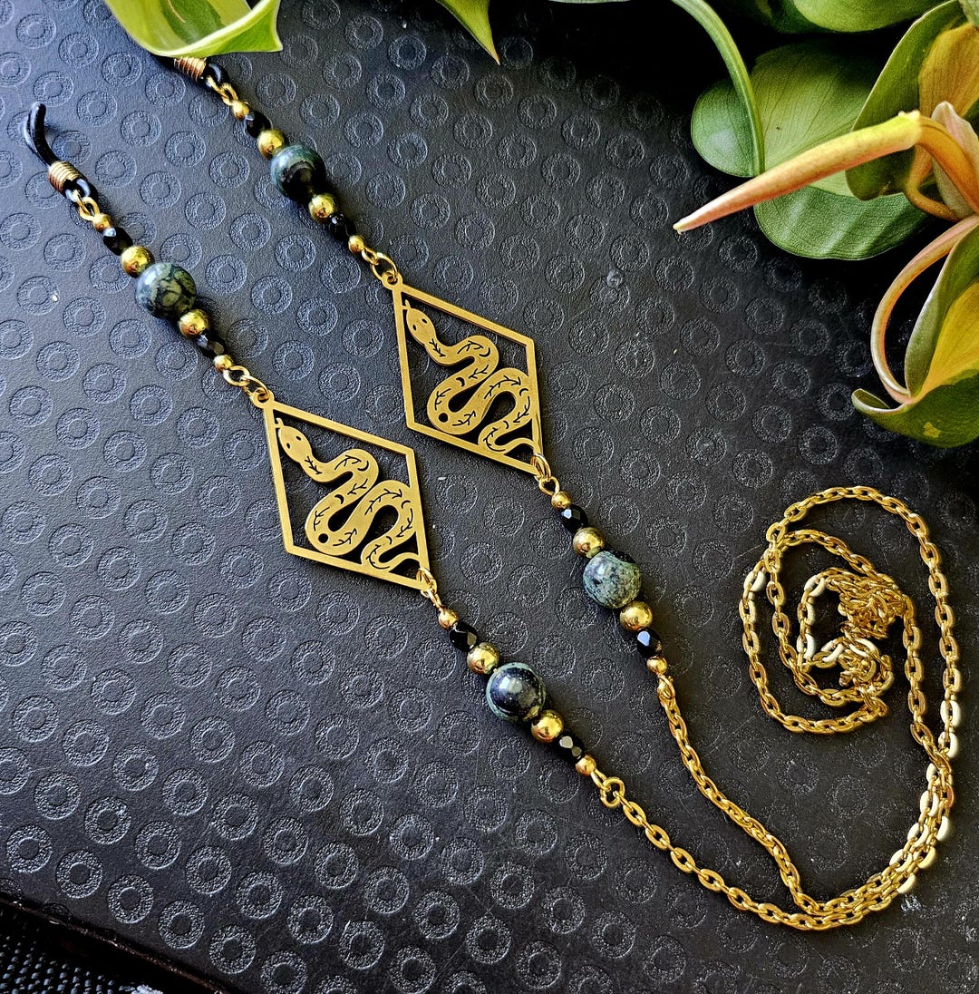 Snake Glasses Chain, READY TO SHIP, Serpent Glasses Chain, Kambaba Jasper, Celestial Serpent ...