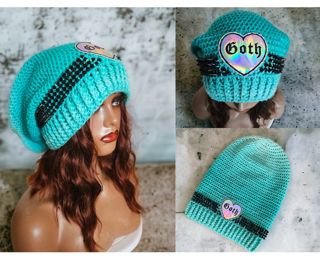 Holographic Goth Slouchy Beanie, Pastel Goth Beanie, Slouch Hat, Glam ...