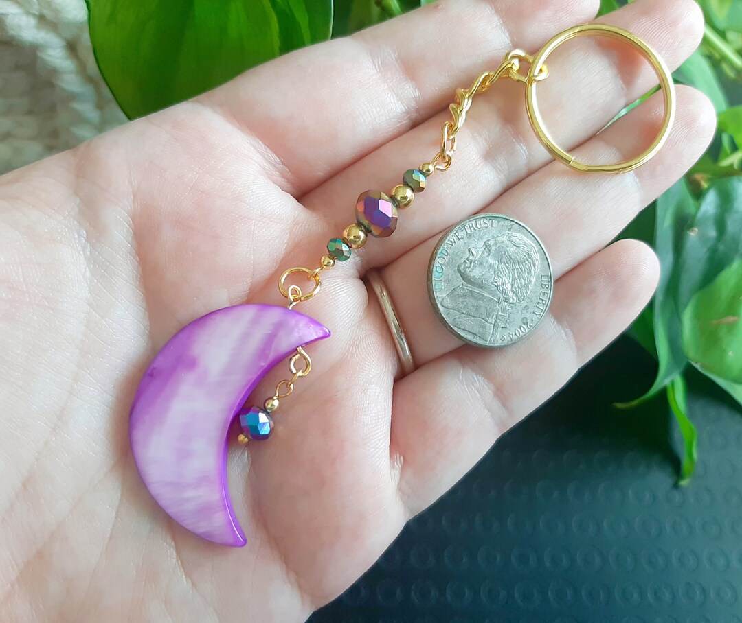 Pink Moon Key Chain, Mother of Pearl Moon Key Chain, Pink Moon Key Fob ...