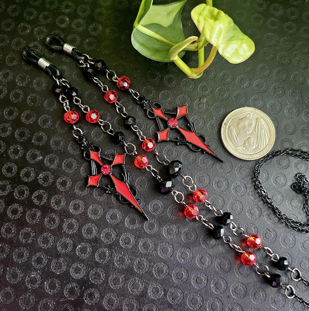 Gothic Crosses Glasses Chain, READY TO SHIP, Victorian Goth Glasses ...