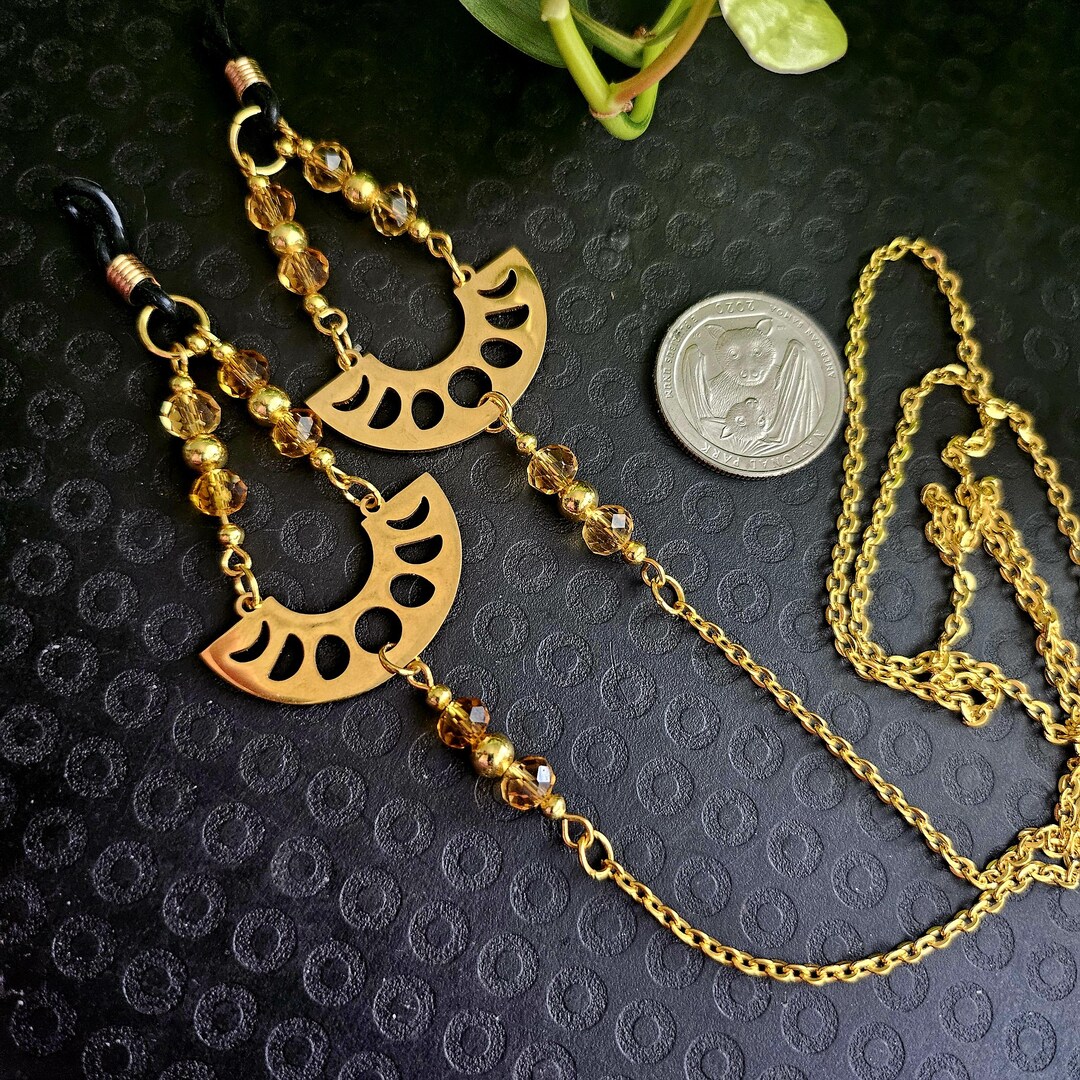 Gold Moon Phases Glasses Chain, READY TO SHIP, Moon Glasses Chain ...