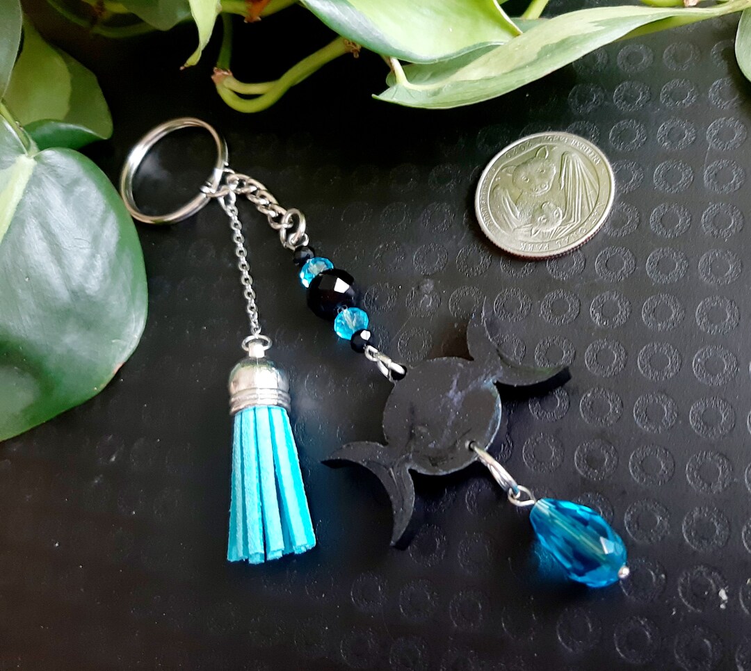 Turquoise Triple Moon Key Chain, READY TO SHIP, Moon Key Chain, Triple ...