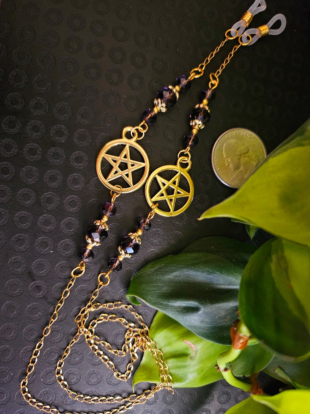 Purple and Gold Pentacle Glasses Chain, Pagan Glasses Chain, Witchy ...