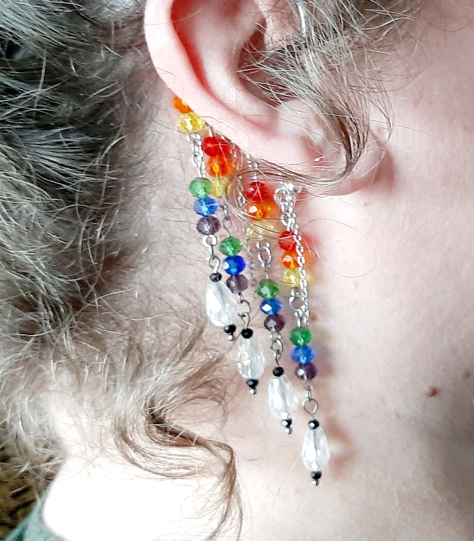 Rainbow Ear Wrap Ear Cuff Czech Glass Ear Wrap Beaded Ear - Etsy