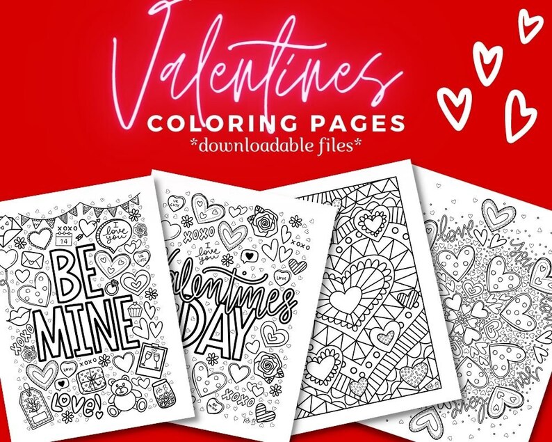 VALENTINES DAY Coloring Pages | Digital Download | Printable or Digital ...