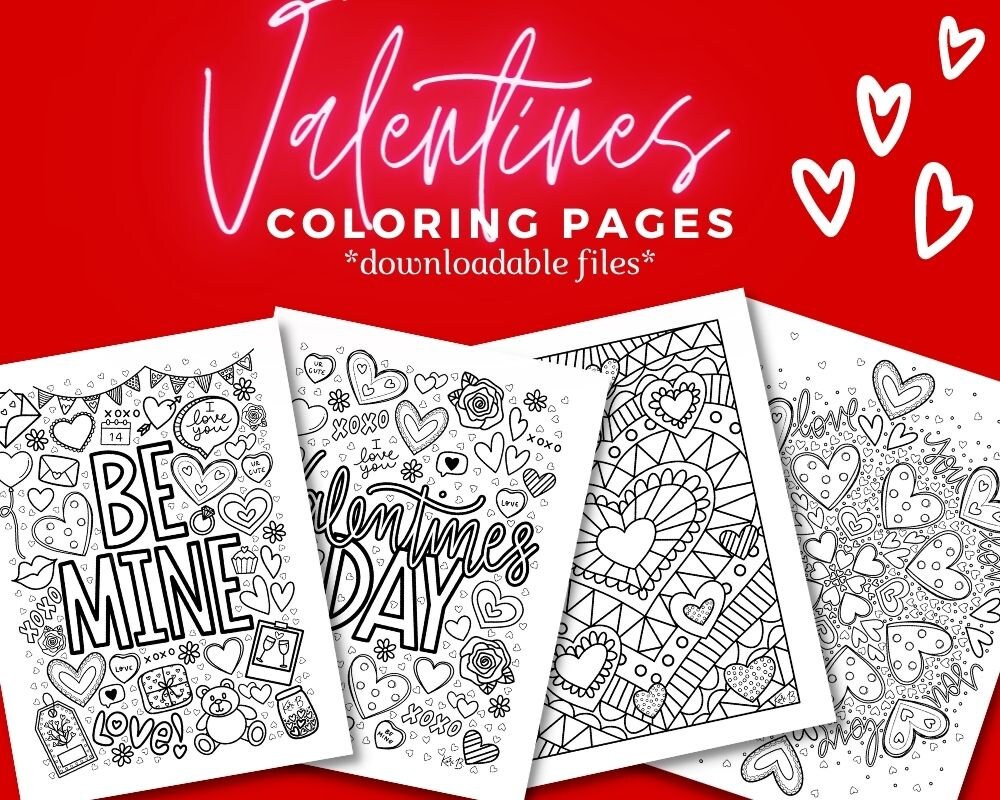 VALENTINES DAY Coloring Pages | Digital Download | Printable or Digital ...