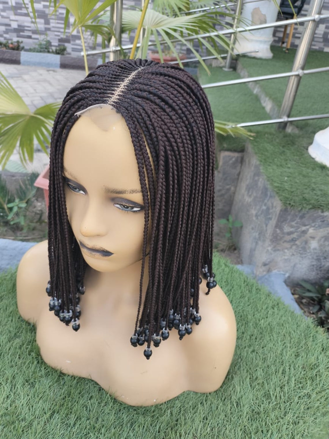 Short Box Braided Wig. Braided Wig With Beads. Lace Closure Short ...