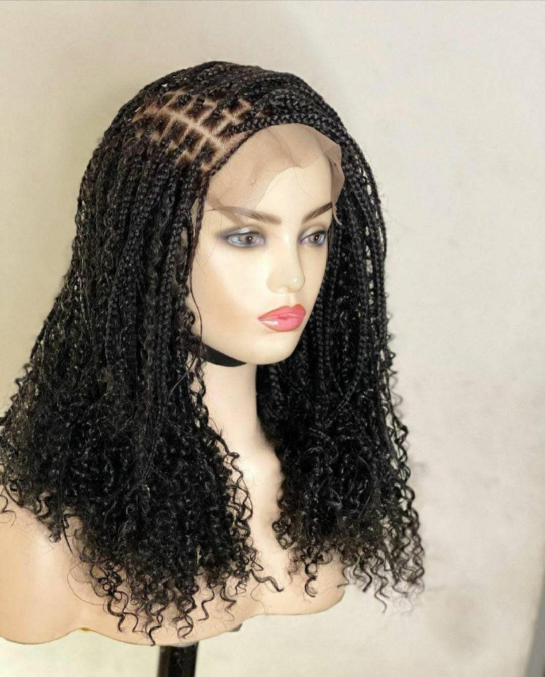 Handmade Short Bohemian Knotless Braided Full Lace Wig, Box Braids Wig ...