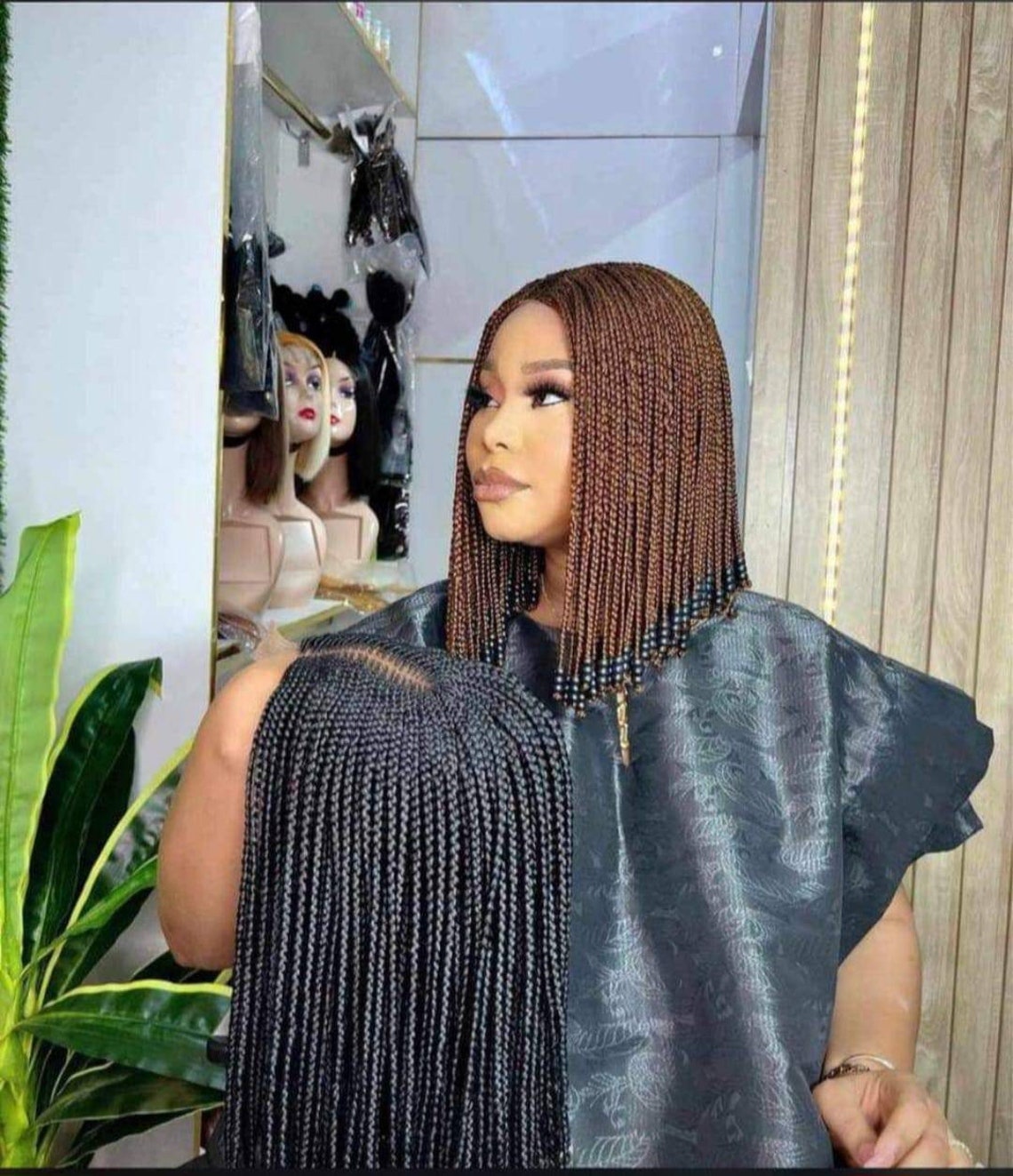 Short Box Braided Wig. Braided Wig With Beads. Lace Closure Short ...