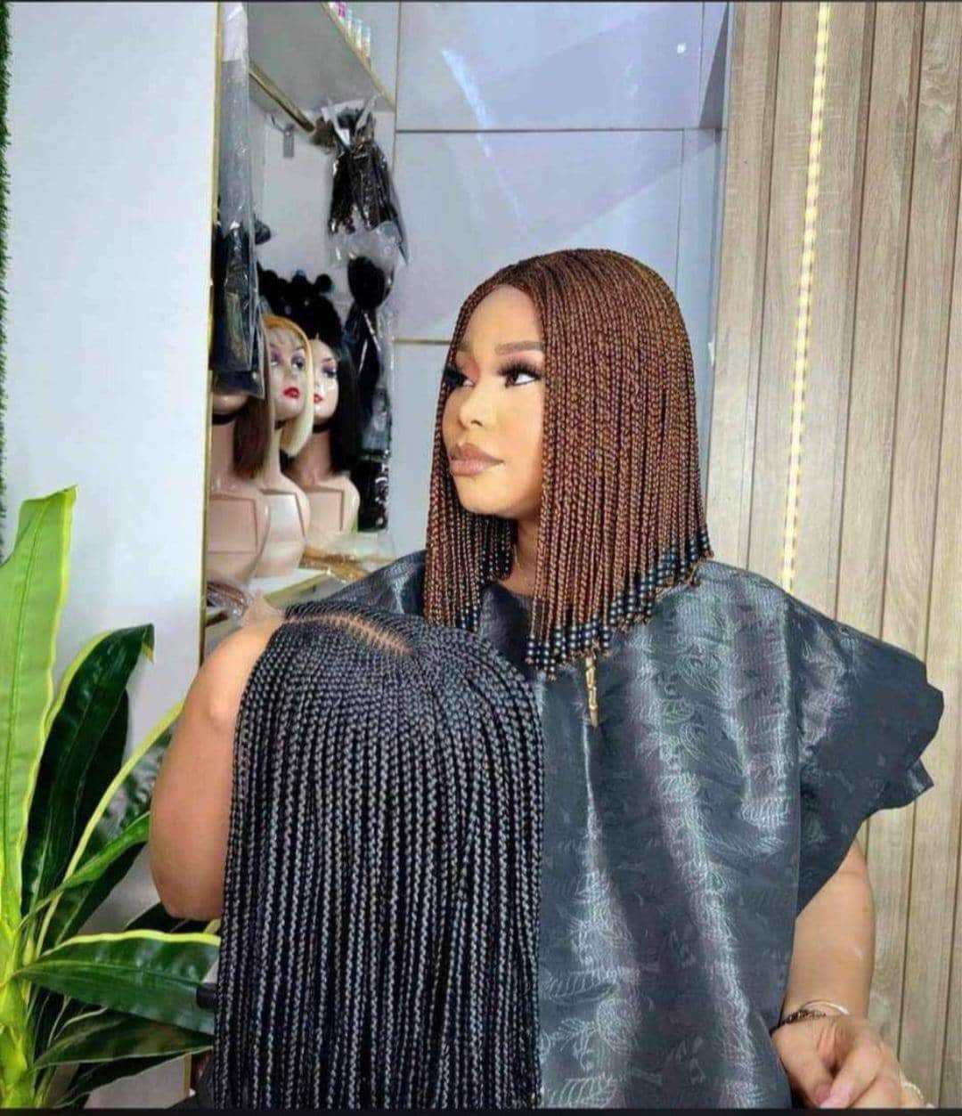 Short Box Braided Wig. Braided Wig With Beads. Lace Closure Short ...