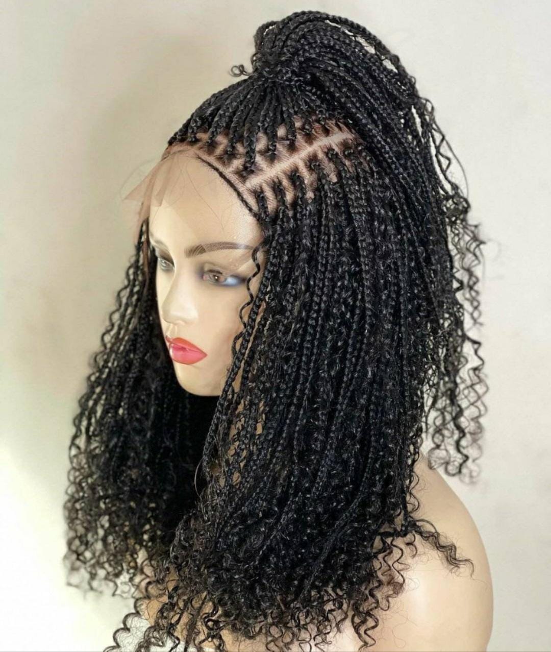 Handmade Short Bohemian Knotless Braided Full Lace Wig, Box Braids Wig ...