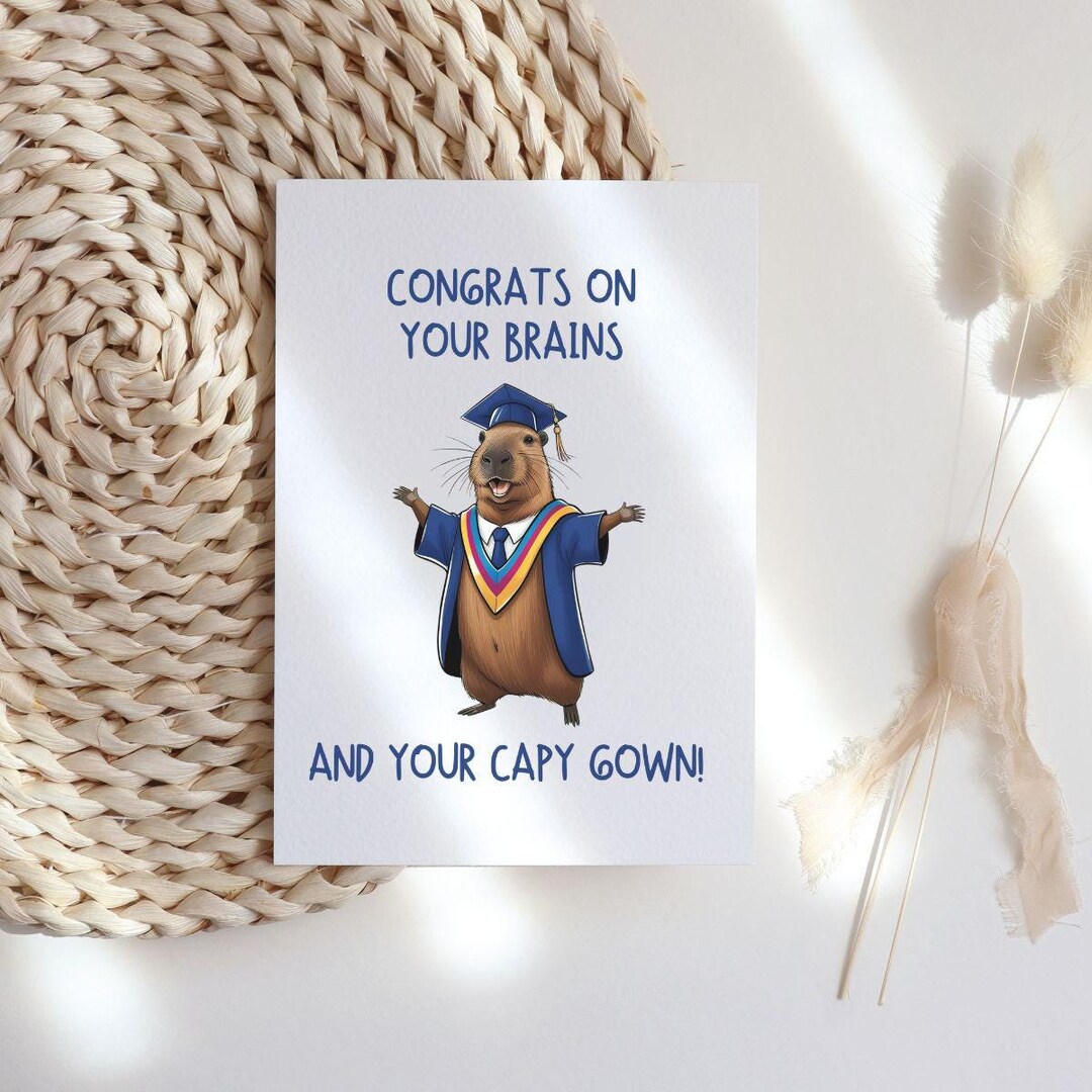 Capybara Graduation Card - Single Card, Blank Inside, Funny Graduation ...
