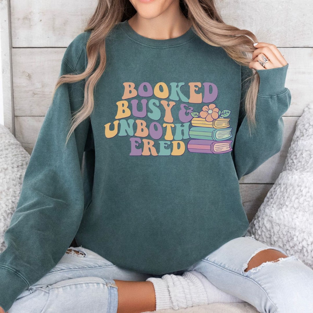 Booked and Unbothered Pastel Comfort Color Crewneck Front Design - Etsy