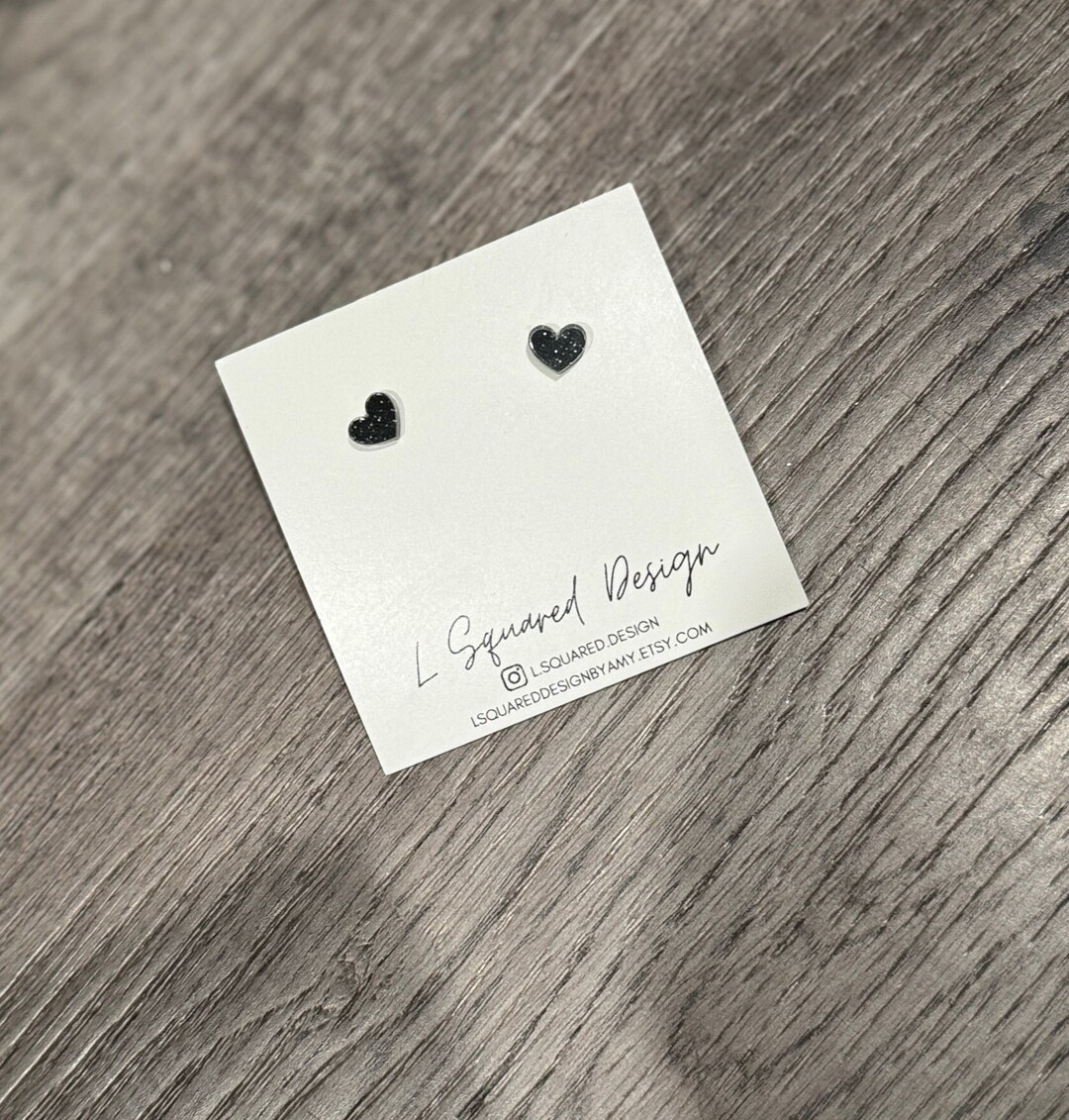 Tiny Heart Studs, Small Heart Studs, Black Heart Studs, Dainty Earrings, Black Studs, Valentines ...