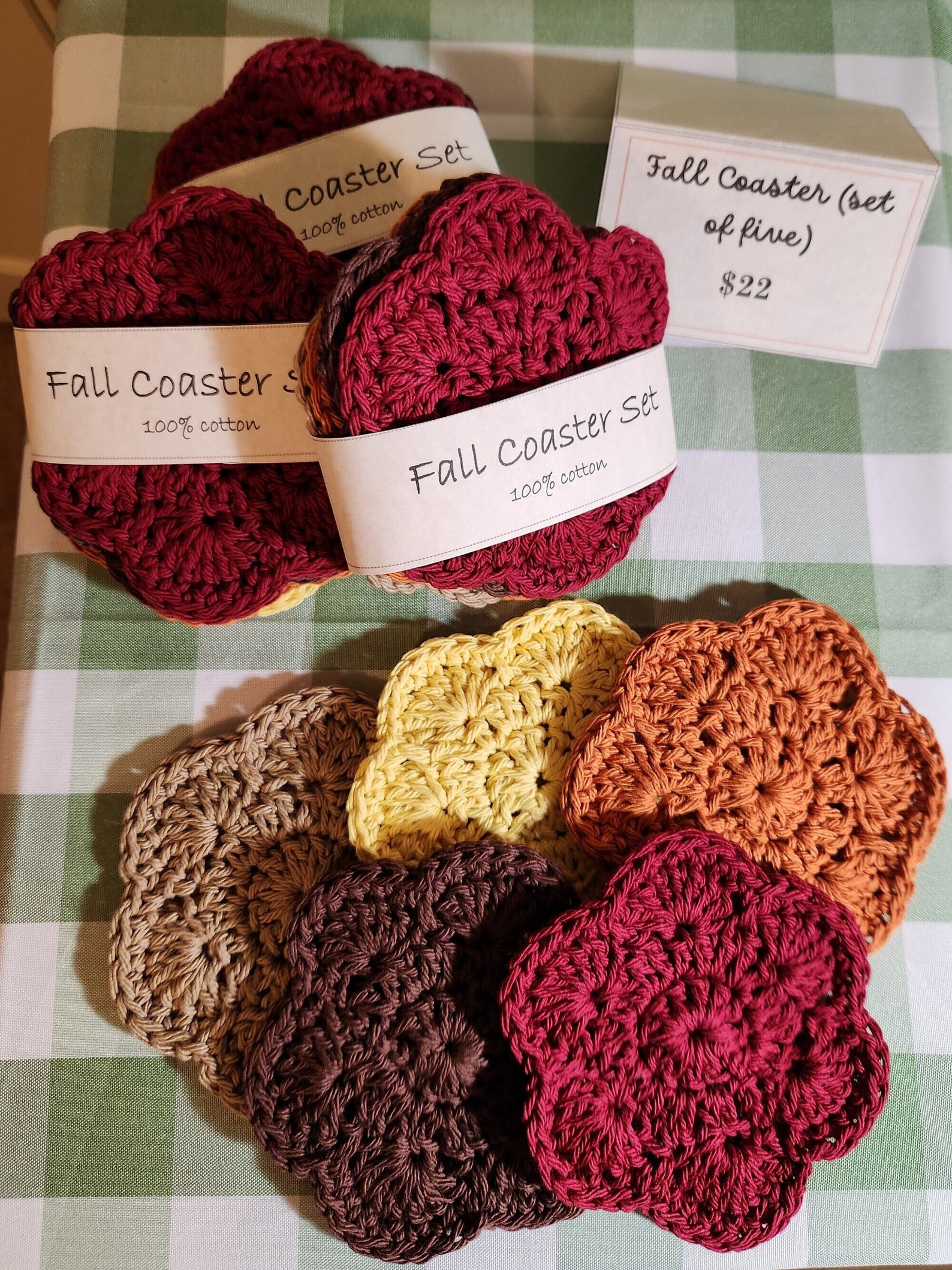 Hand Crocheted Coaster Set, Fall Colors; Made With 100% Cotton - Etsy