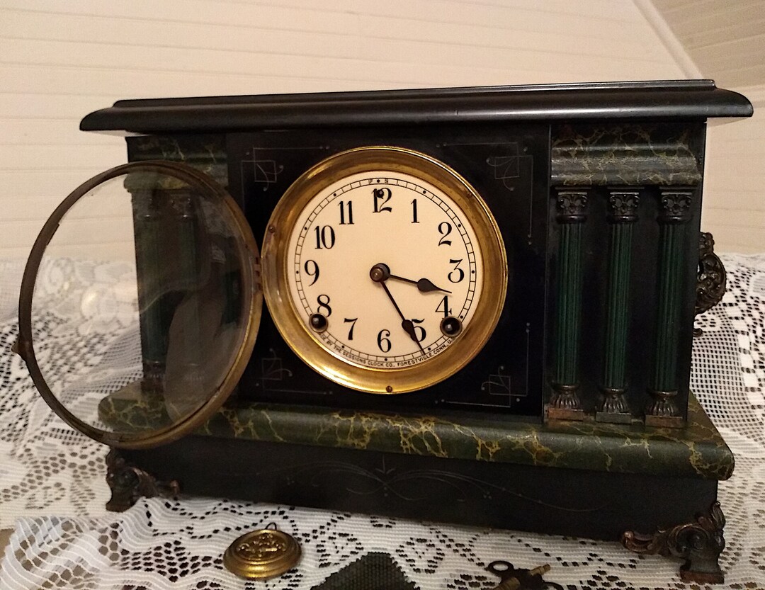 Working Antique Sessions 8 Day Wind Mantle Clock W/ Key & Pendulum ...