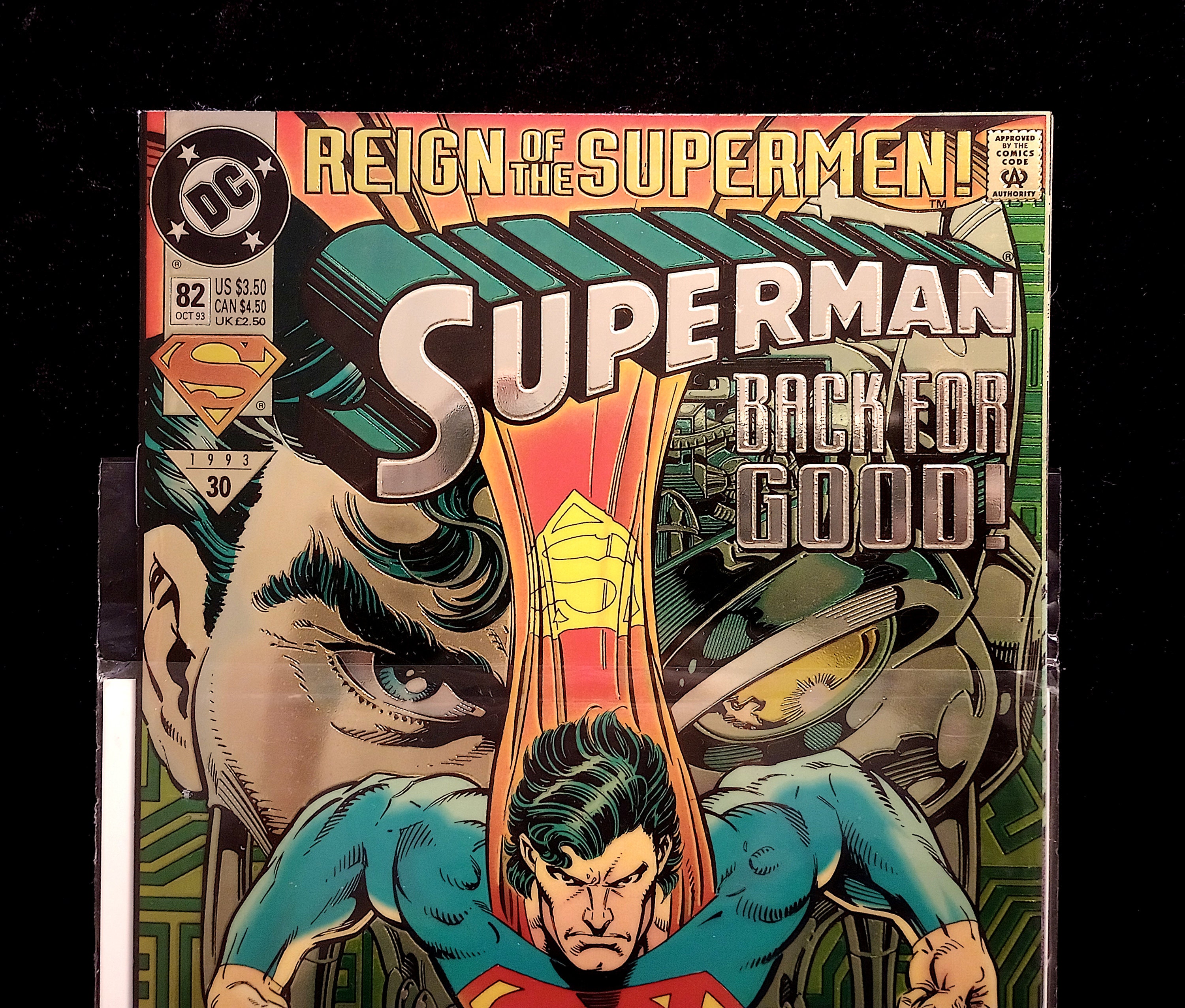 Superman Back for Good 82 Oct 1993 DC reign of the Supermen Embossed ...