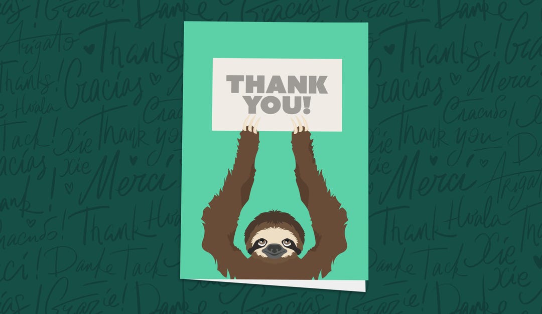 Cute Sloth Thank You Card, Modern Sloth Greeting Card, Cards to Say ...