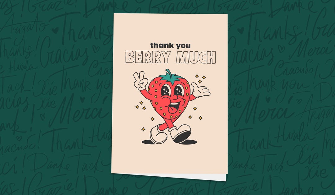 Thank You Berry Much! Cartoon Strawberry Thank You Card, Modern ...