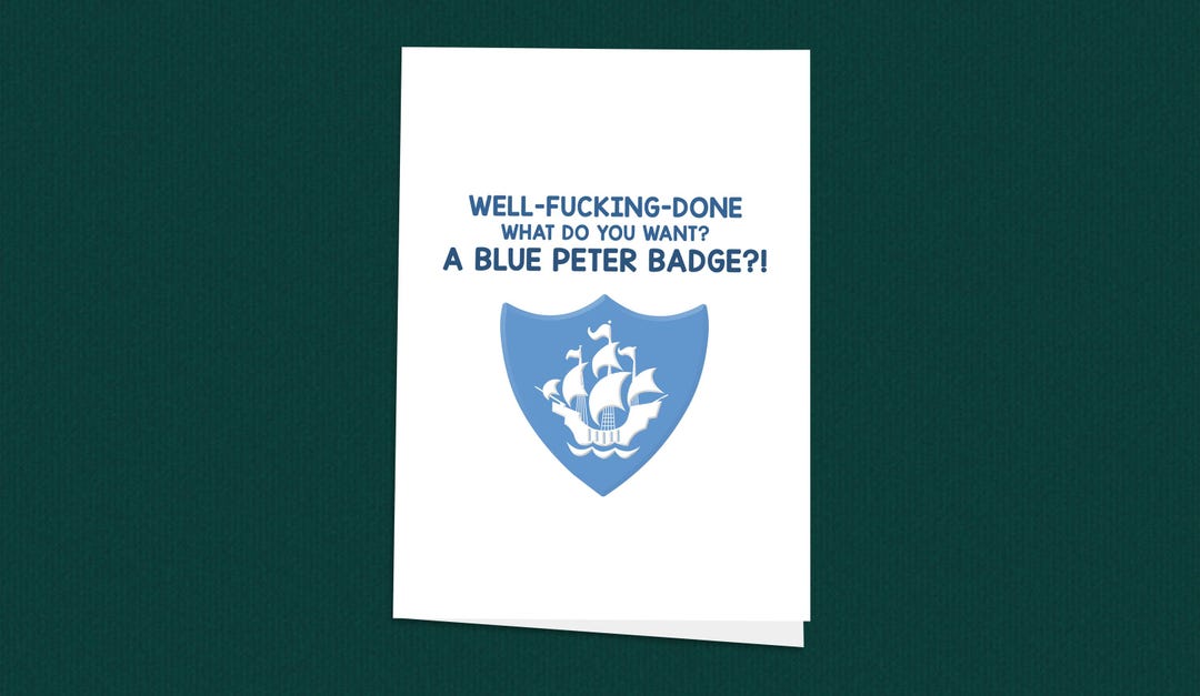 Blue Peter Badge Congratulations Card, 90s Nostalgia, TV Lover, Blue ...