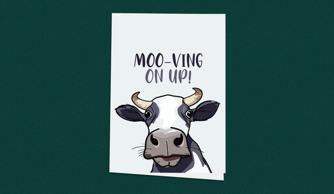Funny New Job Card, Cow Pun Congratulations Card, Moo-ving on Up ...