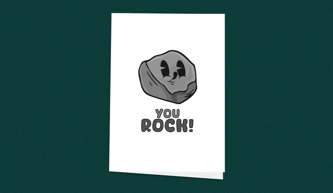 You Rock! Thank You Card, Modern Greeting Card, Cute Cartoon Rock, Cute ...