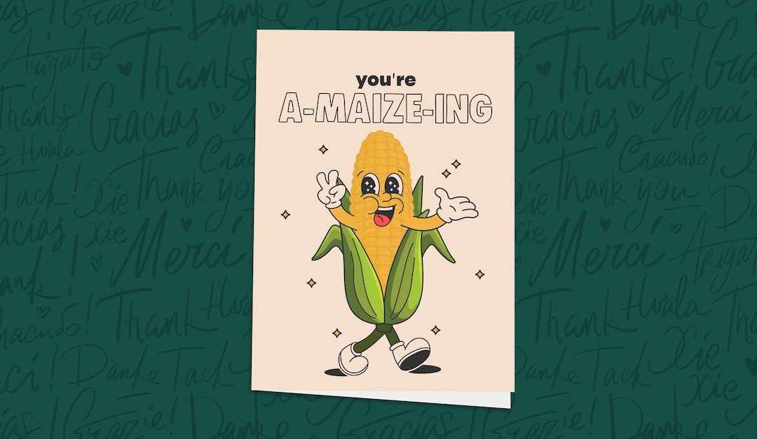 You're Amaizing! Cartoon Maize Corn Thank You Card, Modern Greeting ...