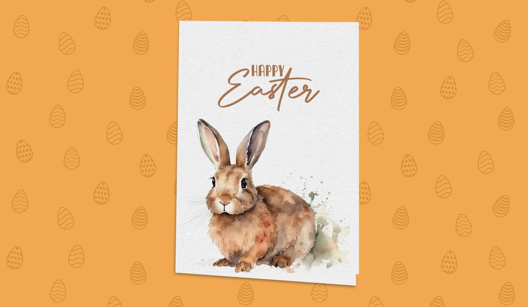 Cute Easter Bunny Card, Hand Drawn Rabbit Watercolour Painting ...
