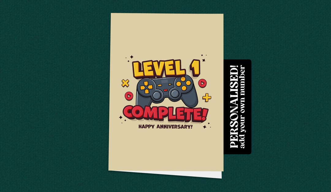 Personalised Level 1 Complete Gamer Anniversary Card, Gaming Card ...
