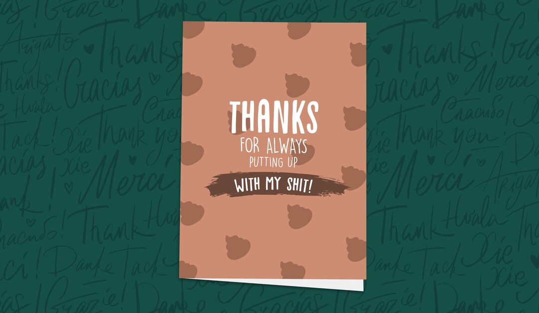 Putting up With My Shit Funny Thank You Card, Modern Greeting Card ...