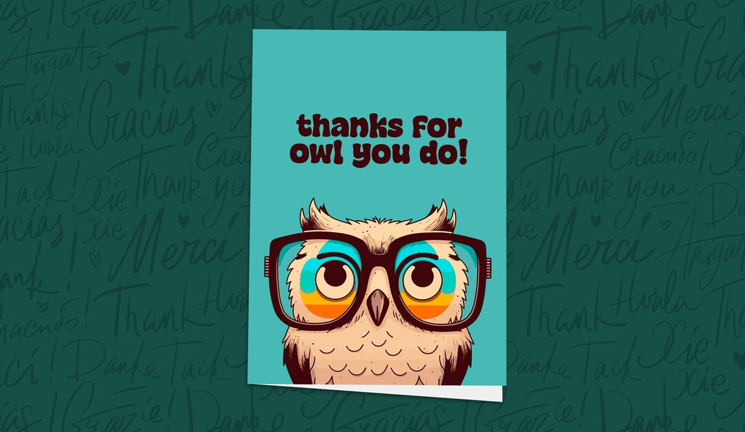 Owl You Do! Thank You Card, Modern Greeting Card, Funny Cartoon Owl ...