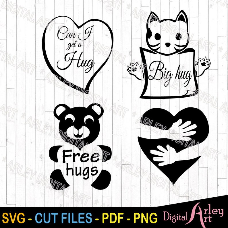 Hug Bundle Svg, Free Bear Hugs, Valentine, Cat Svg, Can I Get a Hug ...