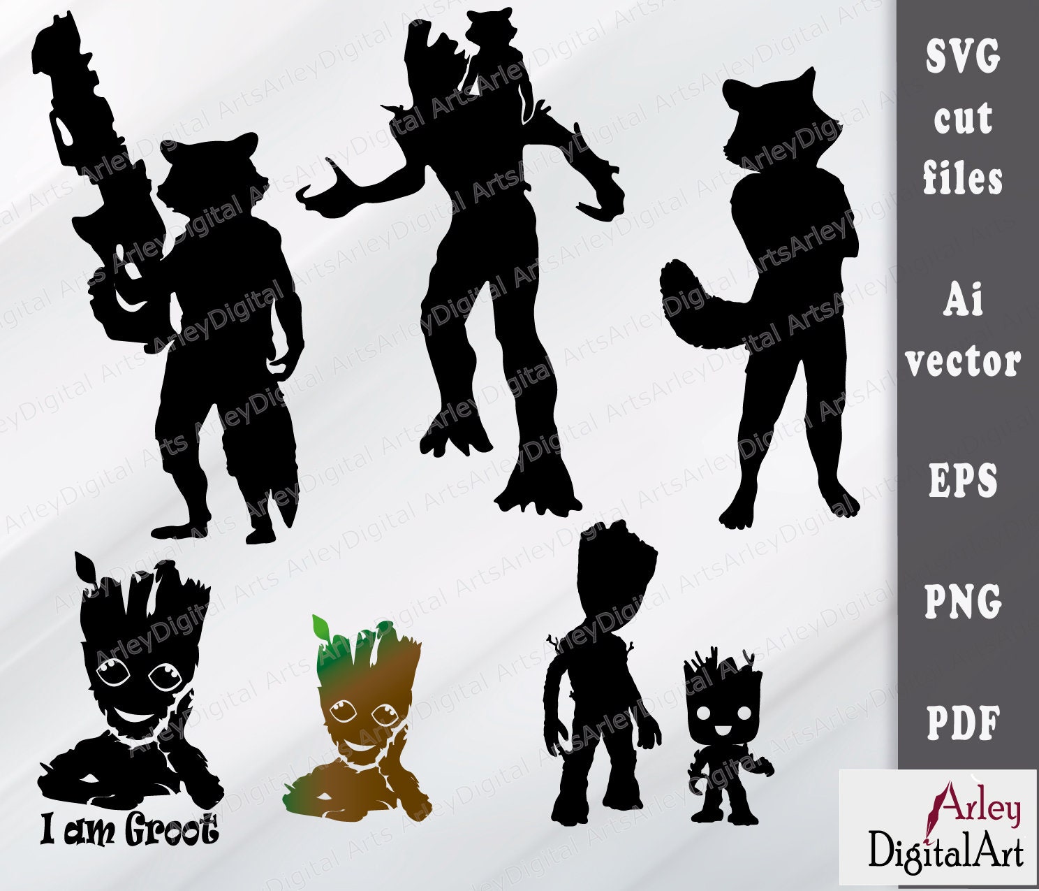 Groot SVG for Silhouette Cut Files, Rocket Raccoon Digital File, Vector ...