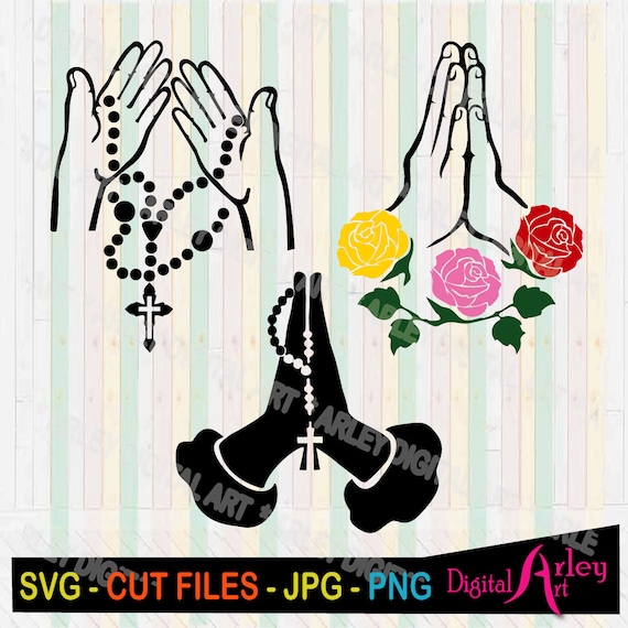 Praying Hands With Rosary And Roses Drawings
