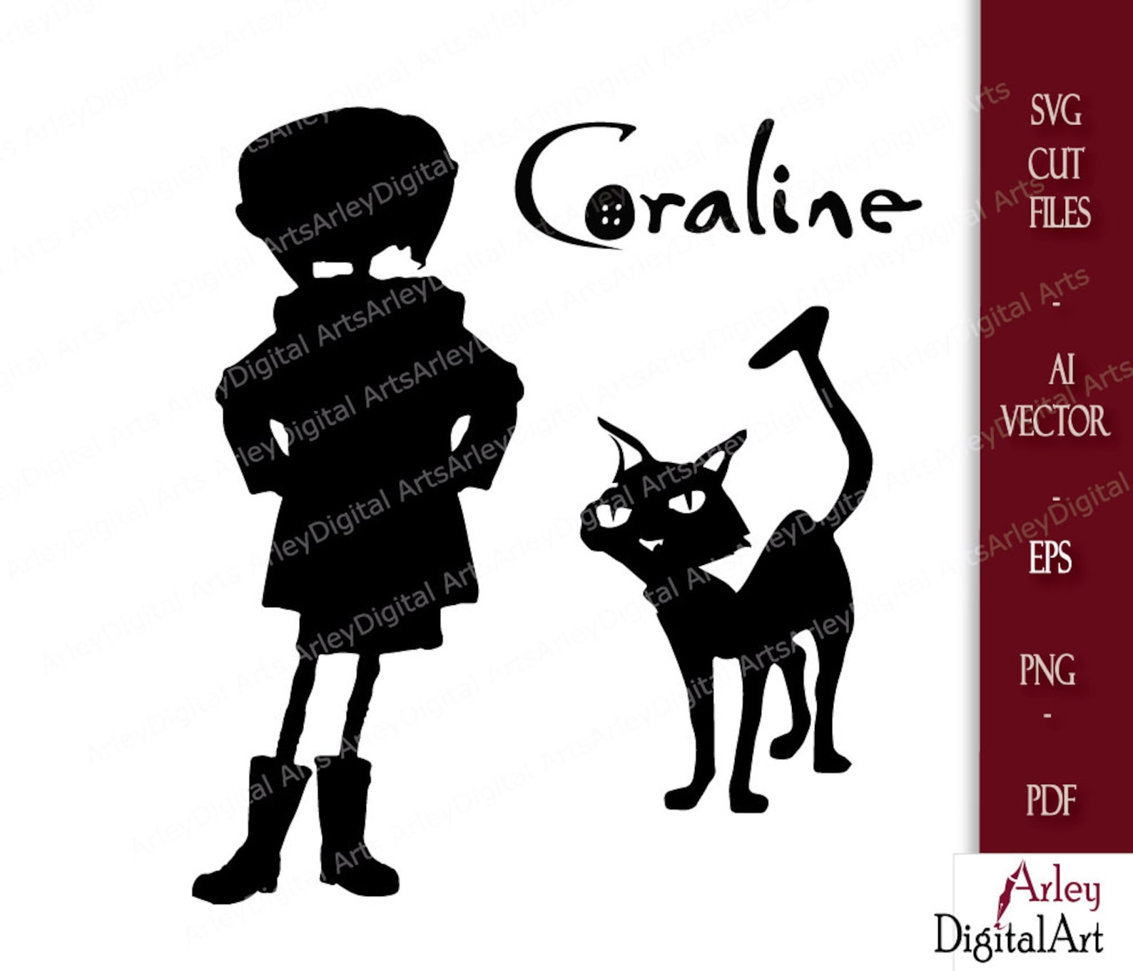 Coraline and Cat SVG for Silhouette Cut Files Digital File - Etsy