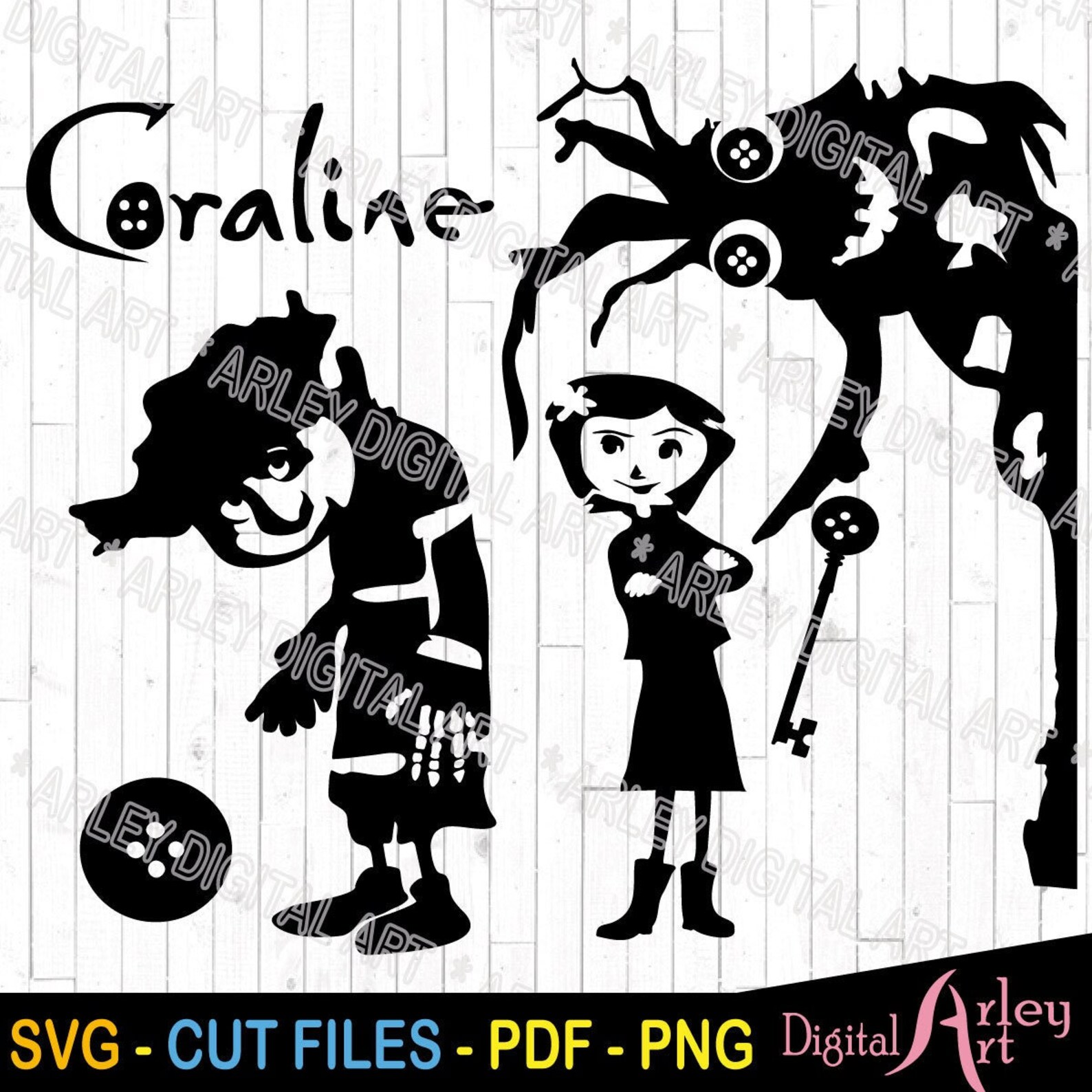 Caroline and Wybie SVG, Silhouette Cut Files, Svg Bundle, Key, Buttons ...