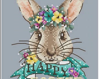 Spring Bunny Cross Stitch Patterns Easter Rabbit Flower Floral for Kids ...
