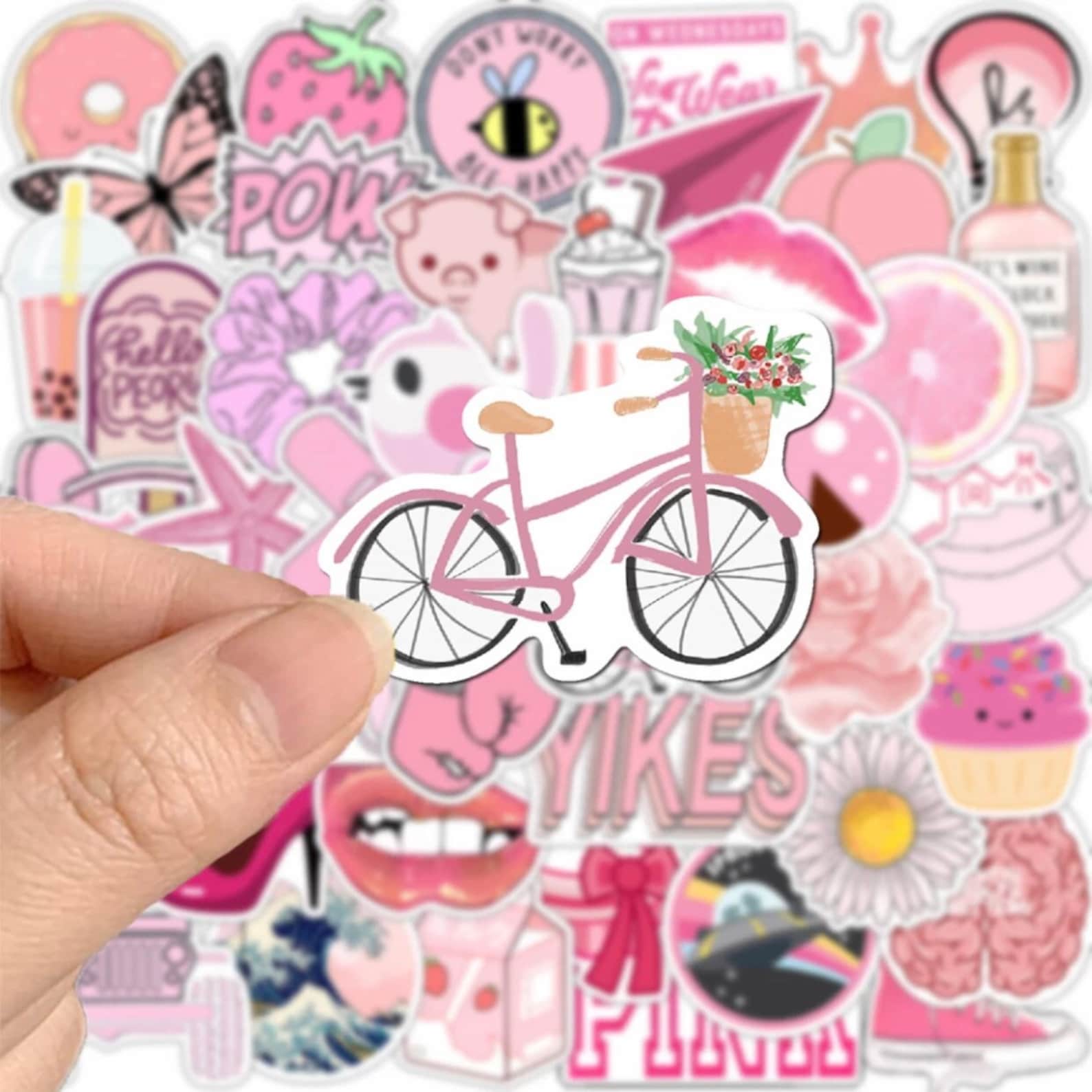50 pack Pastel Pink Stickers Aesthetic Waterproof Sticker | Etsy