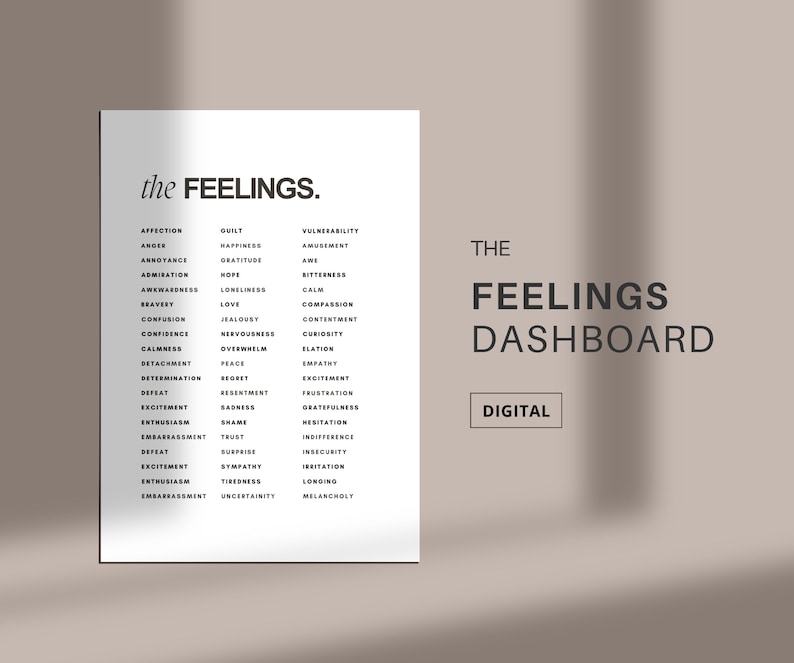 Feelings Dashboard Printable: Minimalist Planner (digital Download) - Etsy