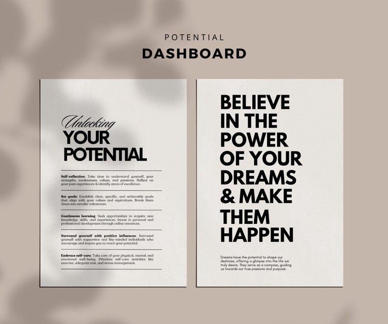 Minimalist Potential Dashboard Printable, Self Care Planner (A4, A5) - Etsy