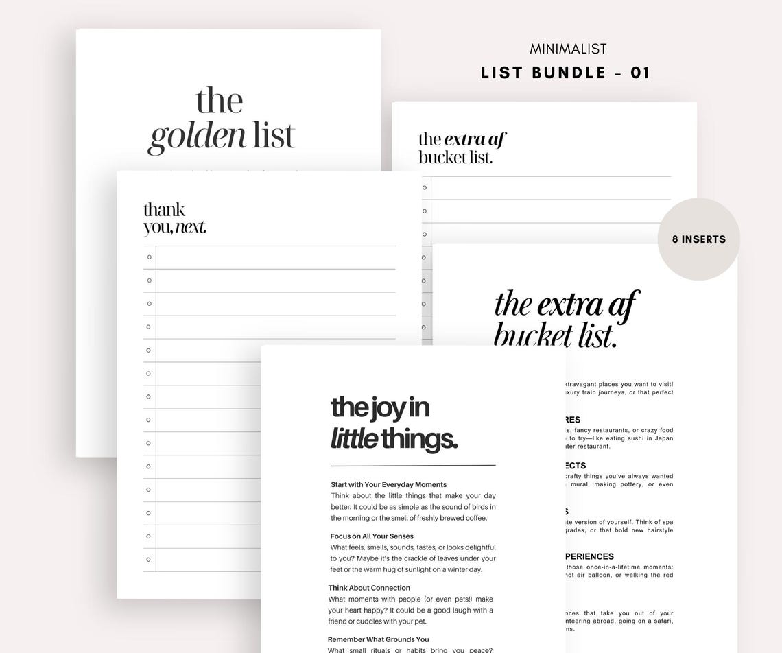 Minimalist Planner Inserts: List Bundle (digital Download) - Etsy