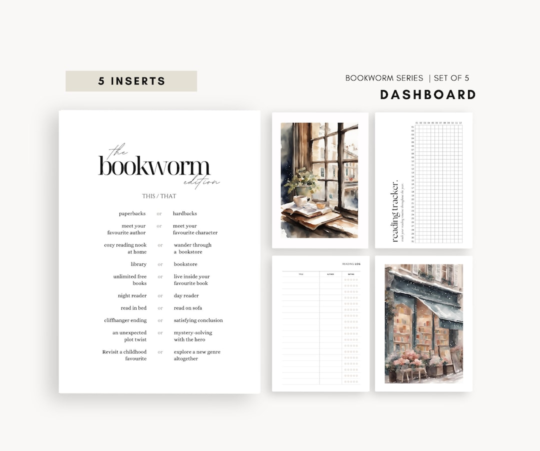 Bookworm Planner Dashboard Inserts: A5, Pocket Sizes (digital Download ...